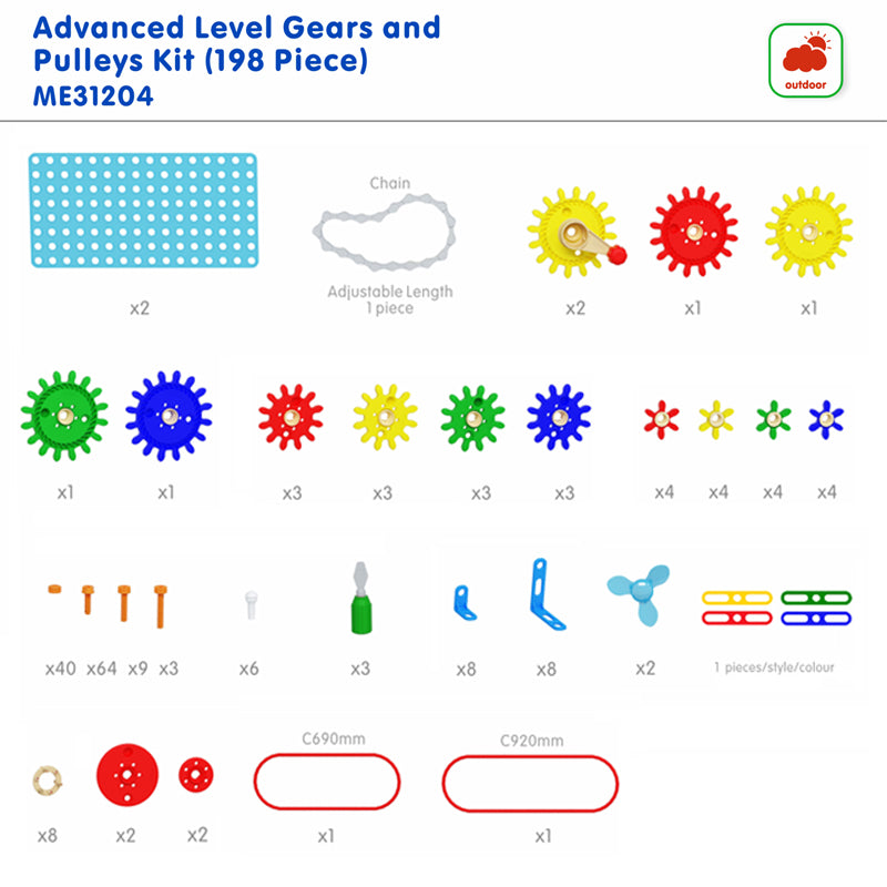 Masterkidz 198-Piece Advanced Gears and Pulleys Kit for STEM Wall Engi